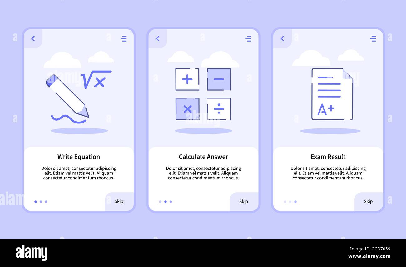 Write equation calculate answer exam result onboarding screen for ...