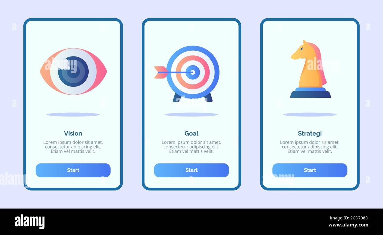 Vision goal strategy for mobile apps template banner page UI with three ...