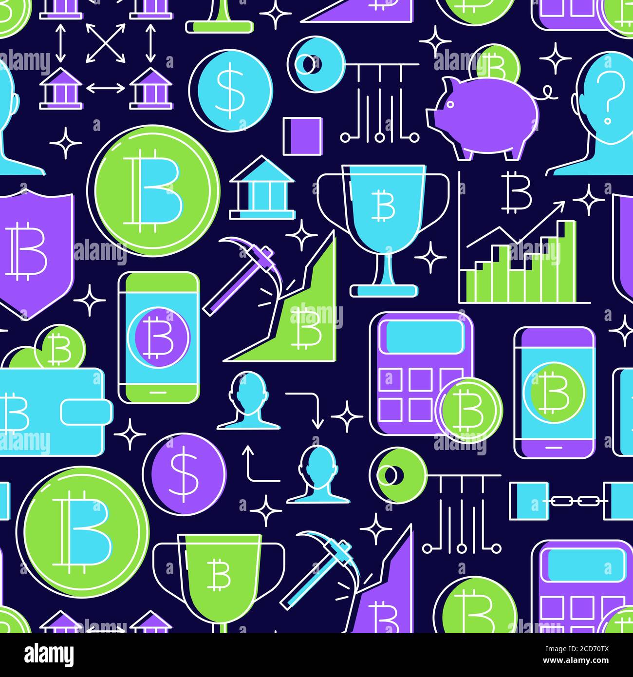 Digital money seamless pattern in line style. Alternative currency ...