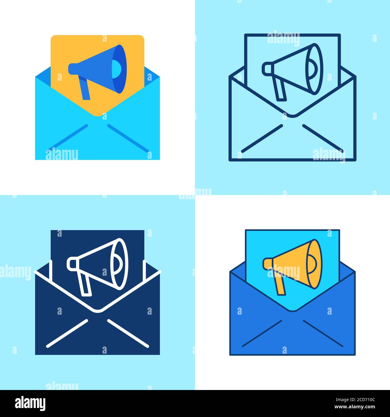 E-mail marketing icon set in flat and line style. Mail with megaphone ...