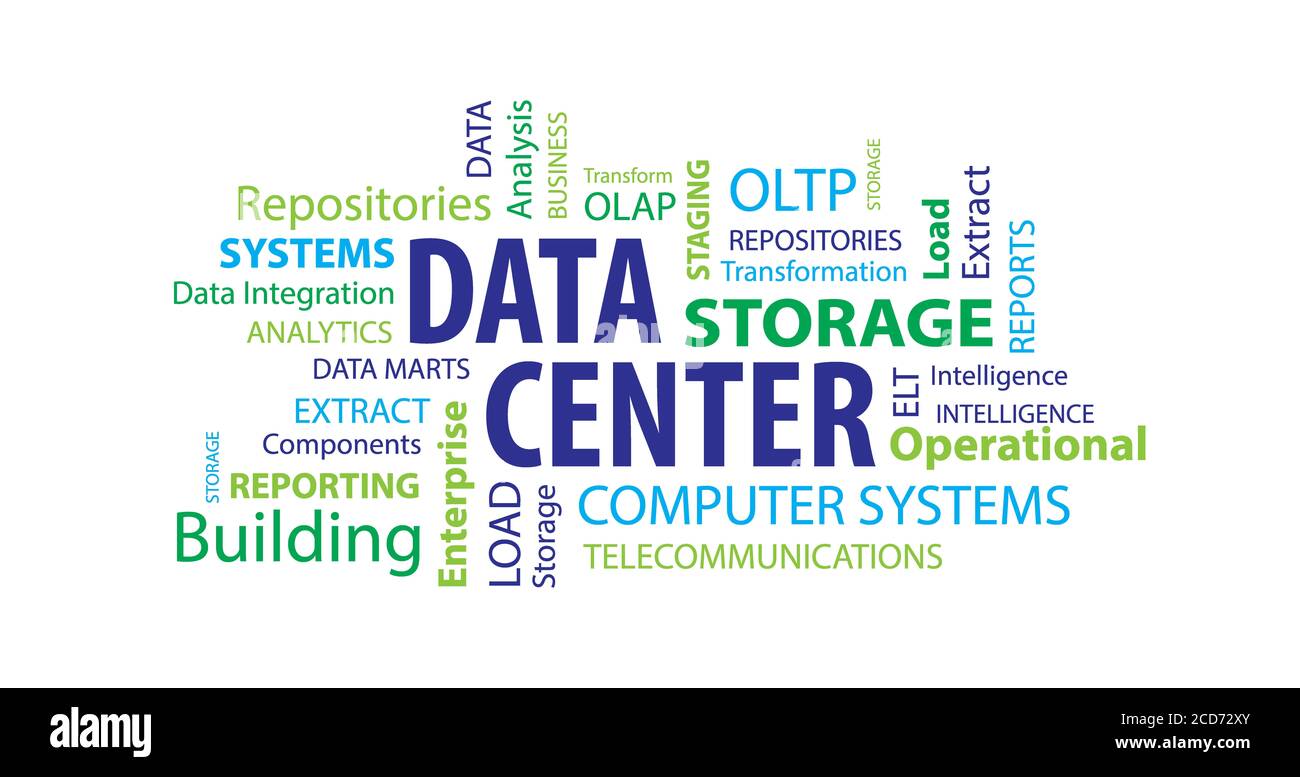 Illustration of words related to the data center in different sizes ...