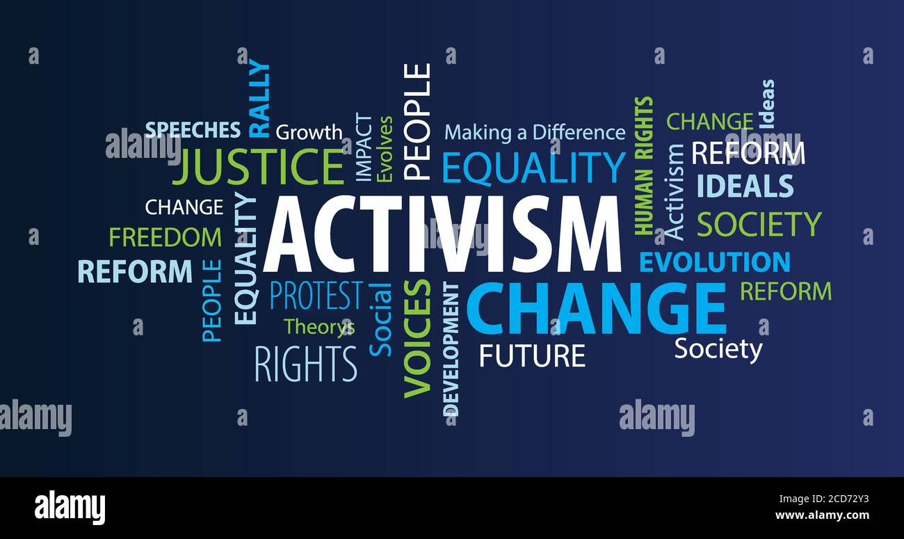 Illustration of words related to activism in different sizes isolated ...