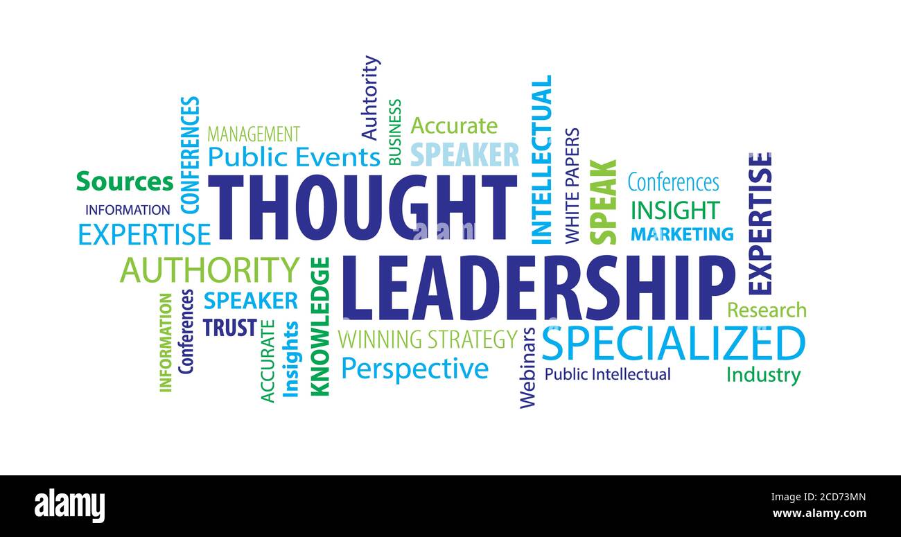 Illustration of words related to leadership isolated on a blue ...