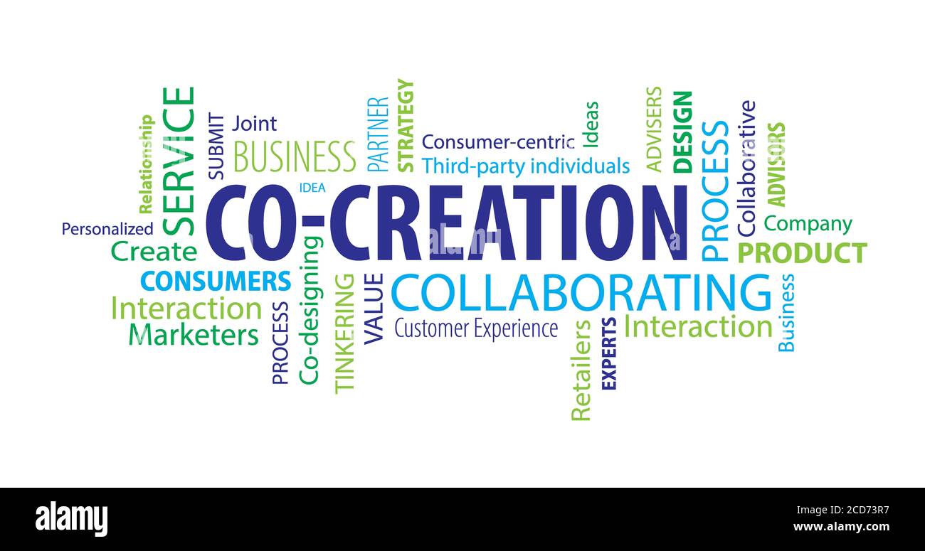 Illustration of words related to co-creation in different sizes ...