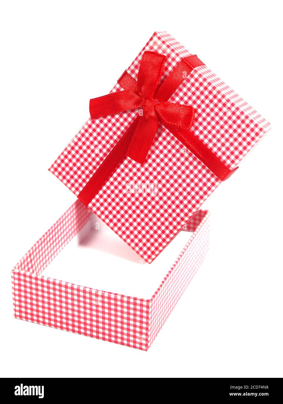 Red and white open checkered gift box Stock Photo - Alamy