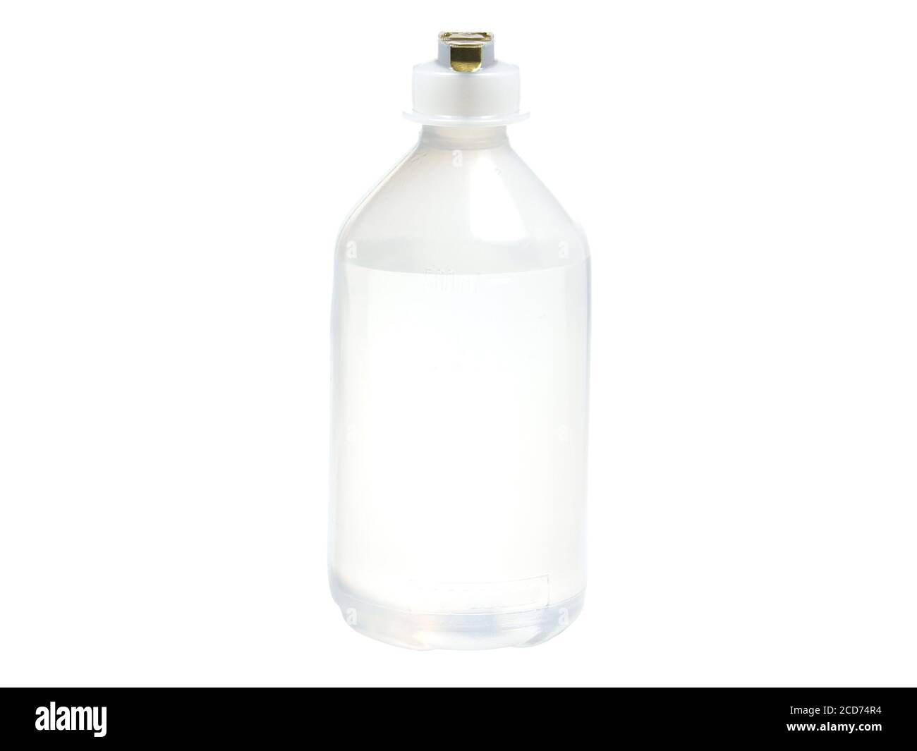 Saline solution bottle for intravenous infusion, isolated on white ...