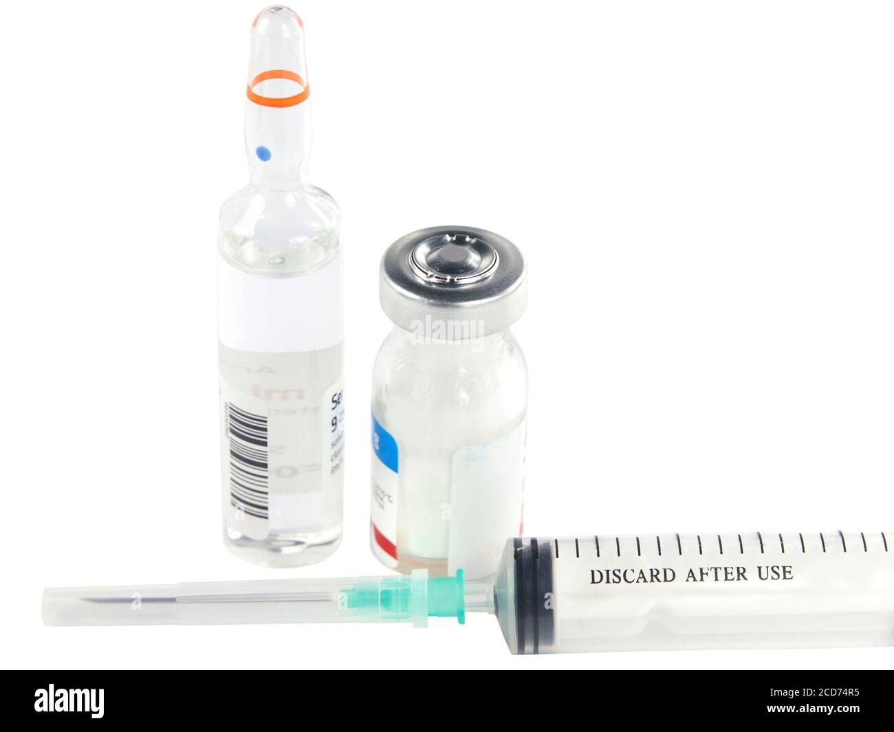 Syringe, antibiotic vial and saline serum isolated on white Stock Photo ...