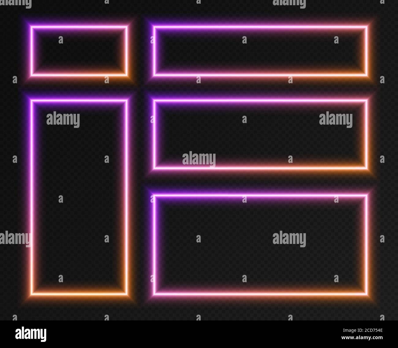 Neon gradient rectangular frames set, collection of purple-orange ...