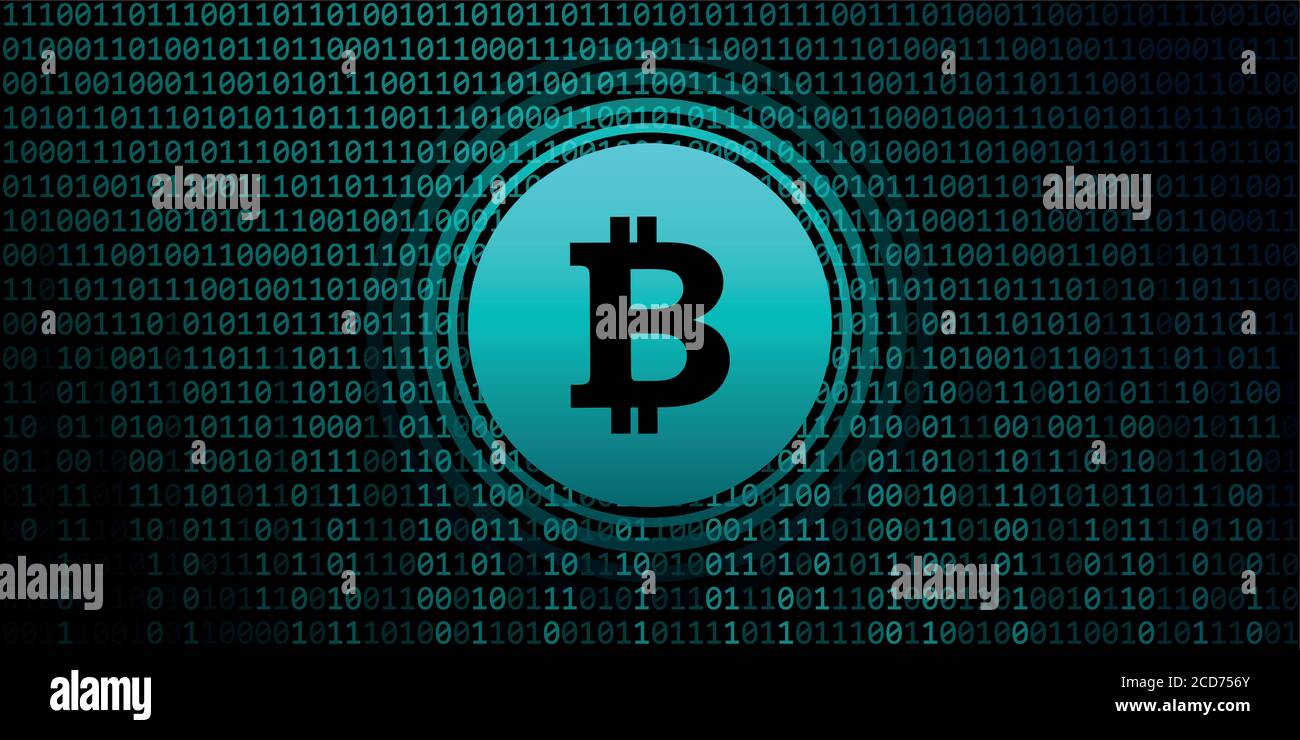 bitcoin symbol crypto currency with binary code background vector ...