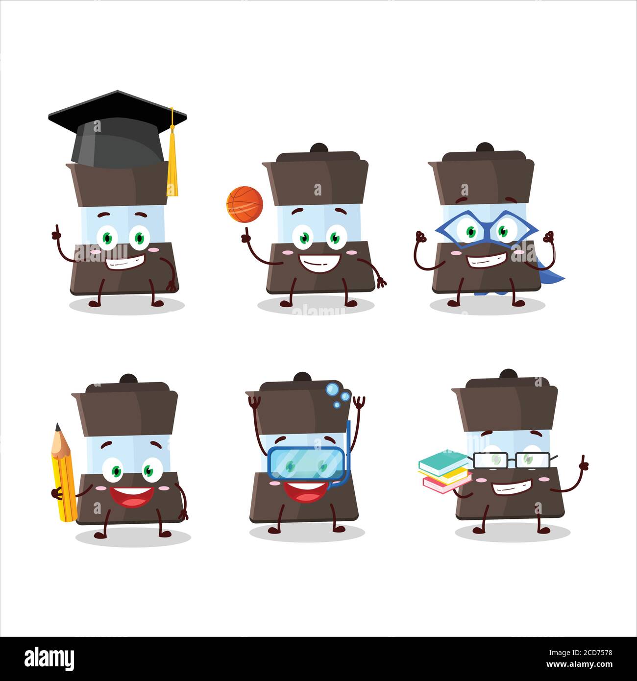 School student of mokka pot cartoon character with various expressions ...