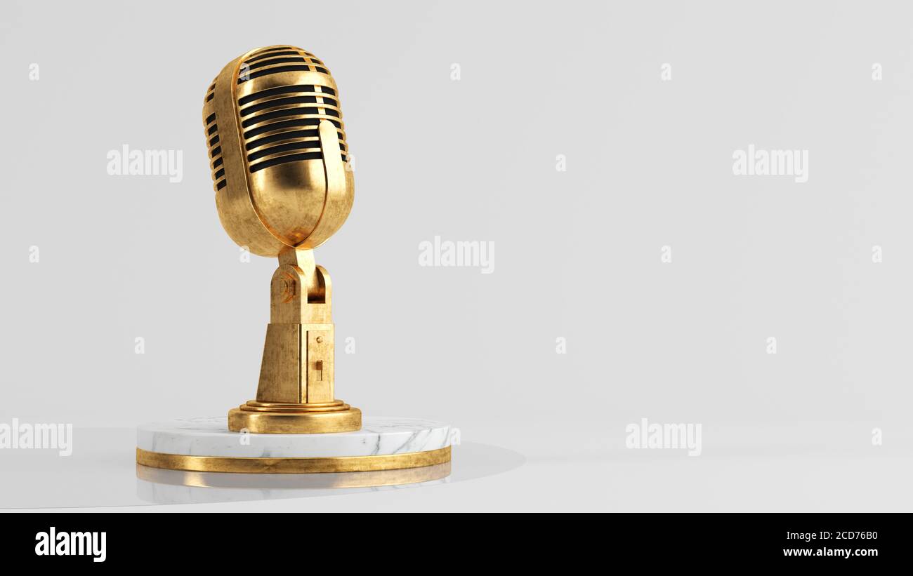Golden microphone podcast concept 3d rendering Stock Photo - Alamy