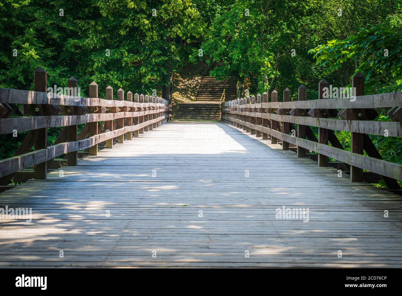 Old Wooden Bridge Over River in Deep Forest Stock Photo - Alamy