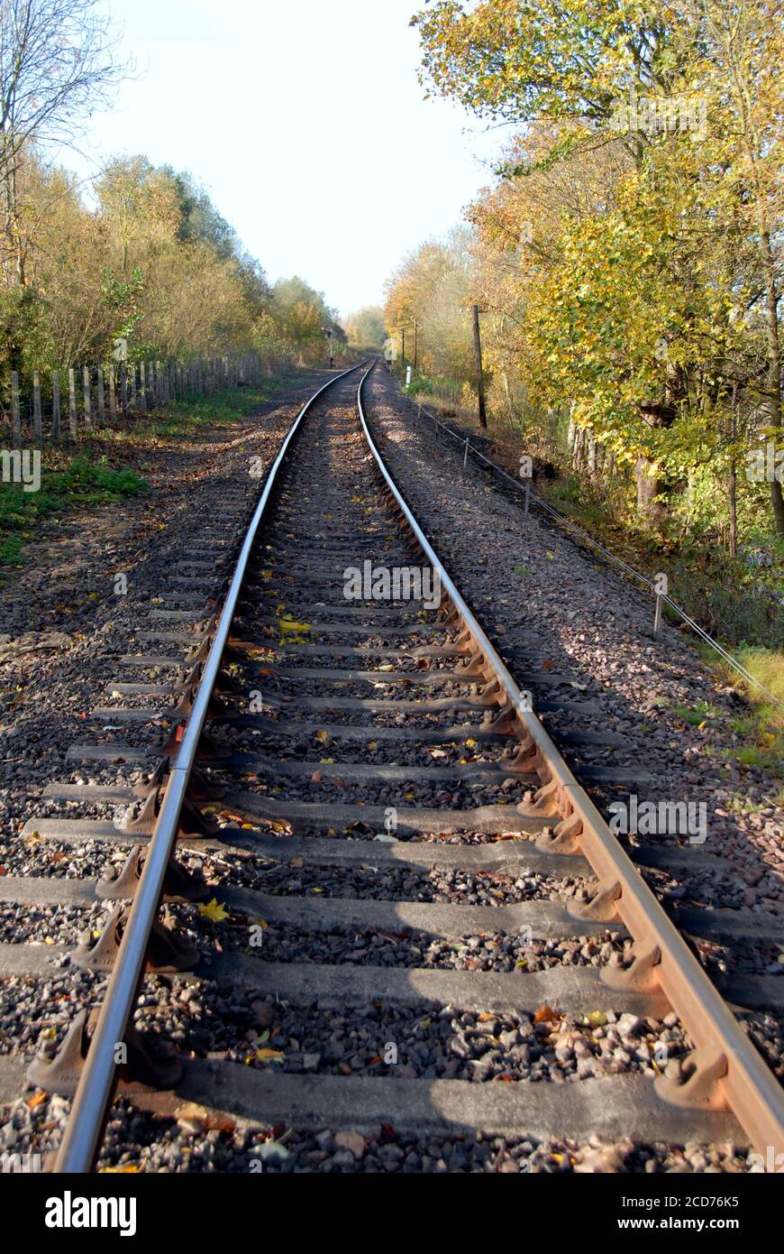 Local, single-track railway lineon the Nene Valley Railway, Orton Mere ...