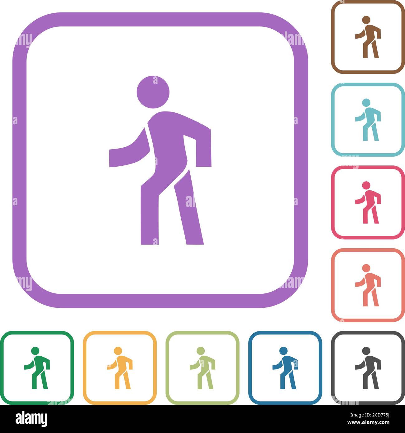 Man walking left simple icons in color rounded square frames on white background Stock Vector ...