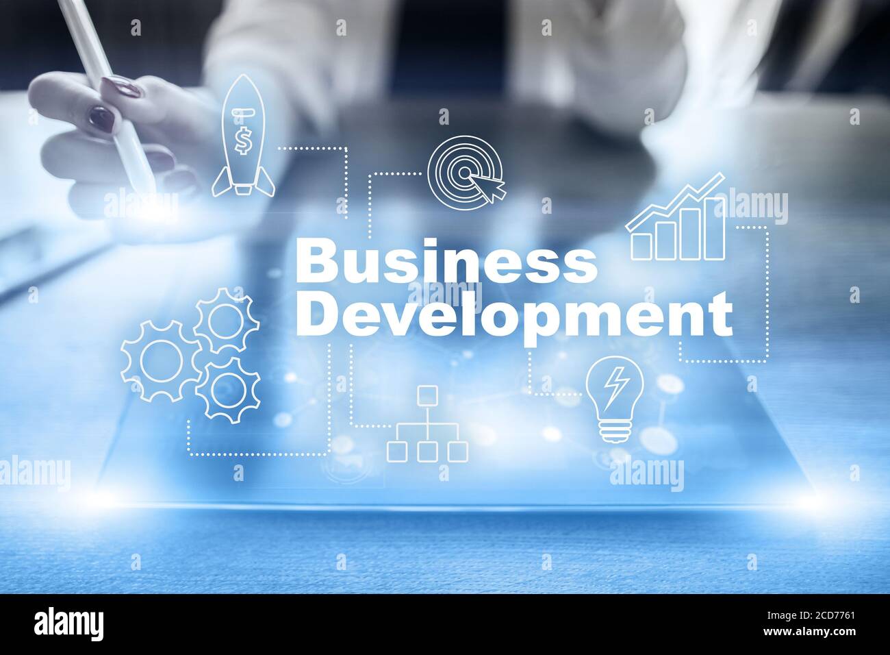 Business development concept, Strategy of growth on virtual screen ...