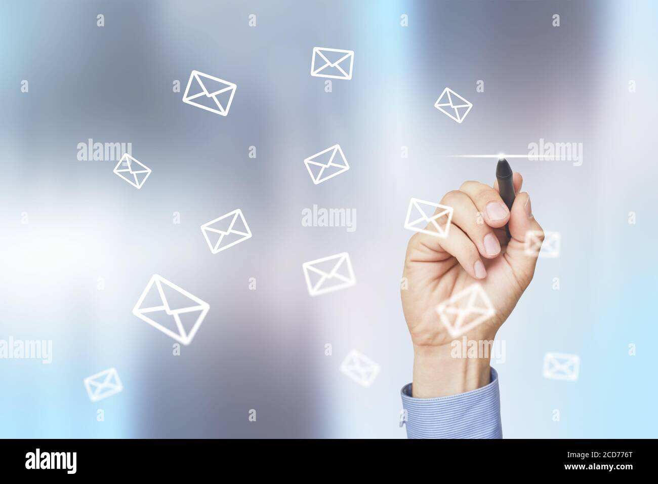 Messages icons on virtual screen. Communication concept Stock Photo - Alamy