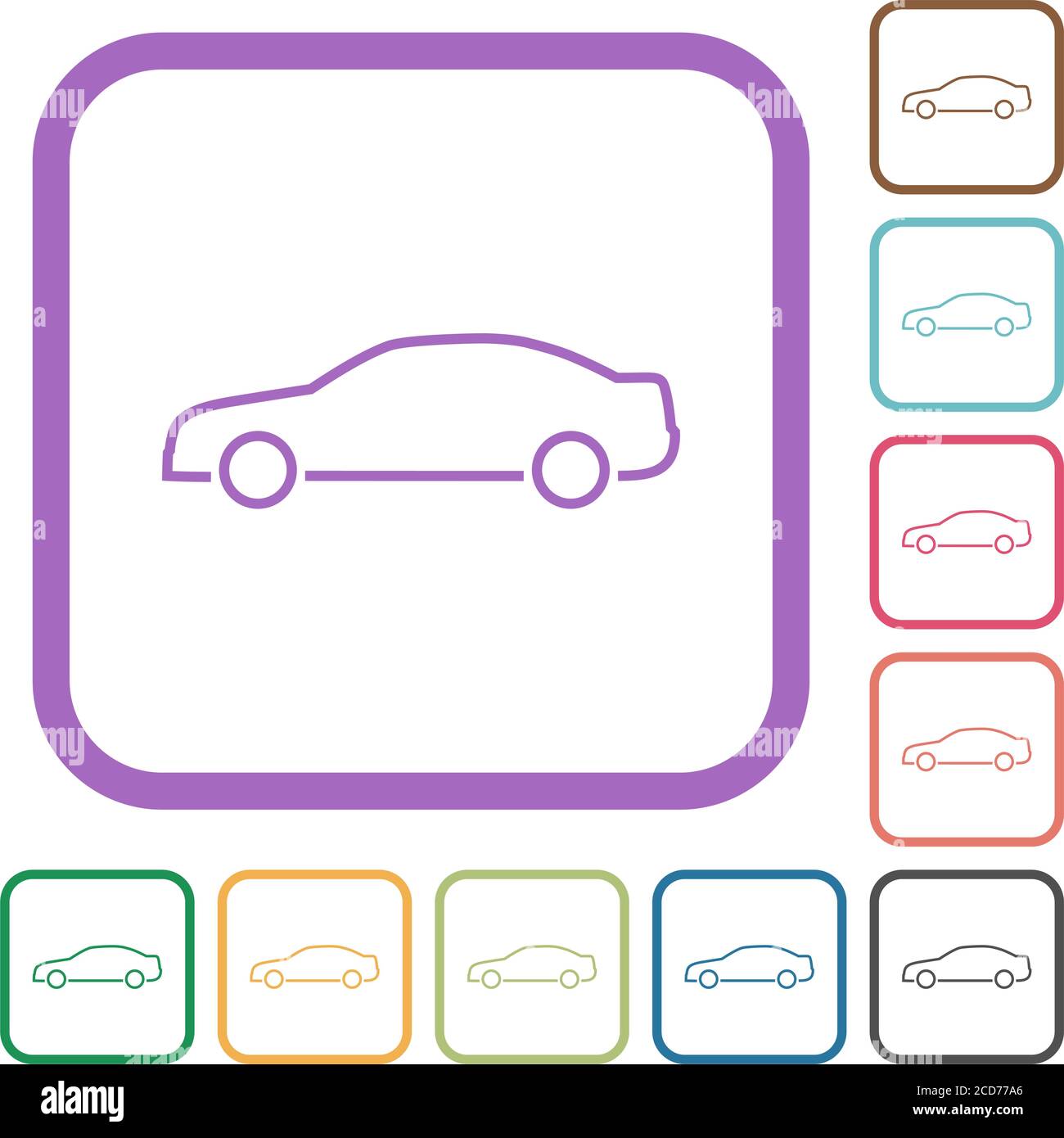 Car contour simple icons in color rounded square frames on white ...
