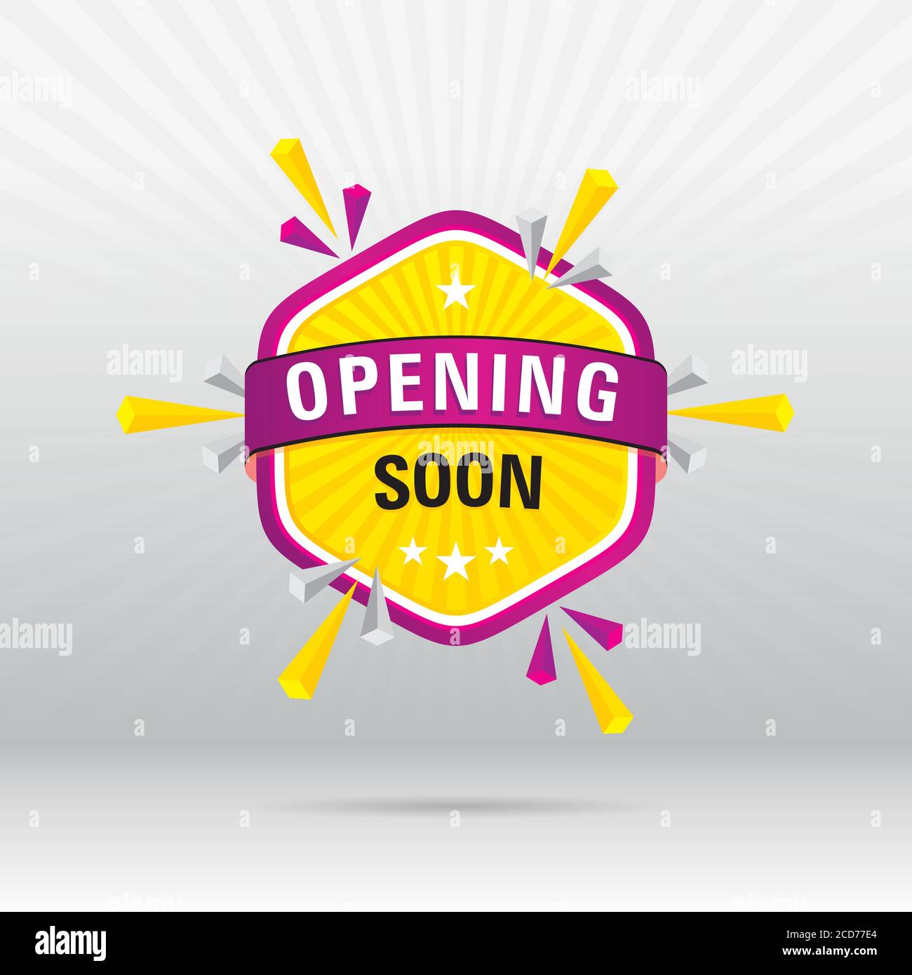 Yellow and Pink Opening Soon Banner Vector in Creative style Hexagon ...