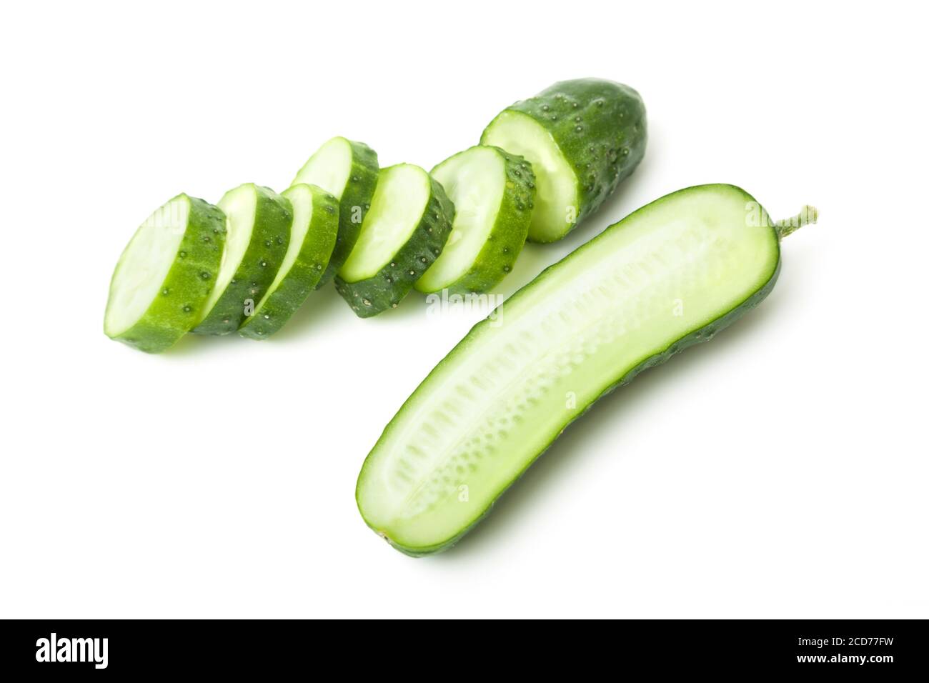 Fresh cucumber, chopped cucumber, isolated on white. background Stock ...