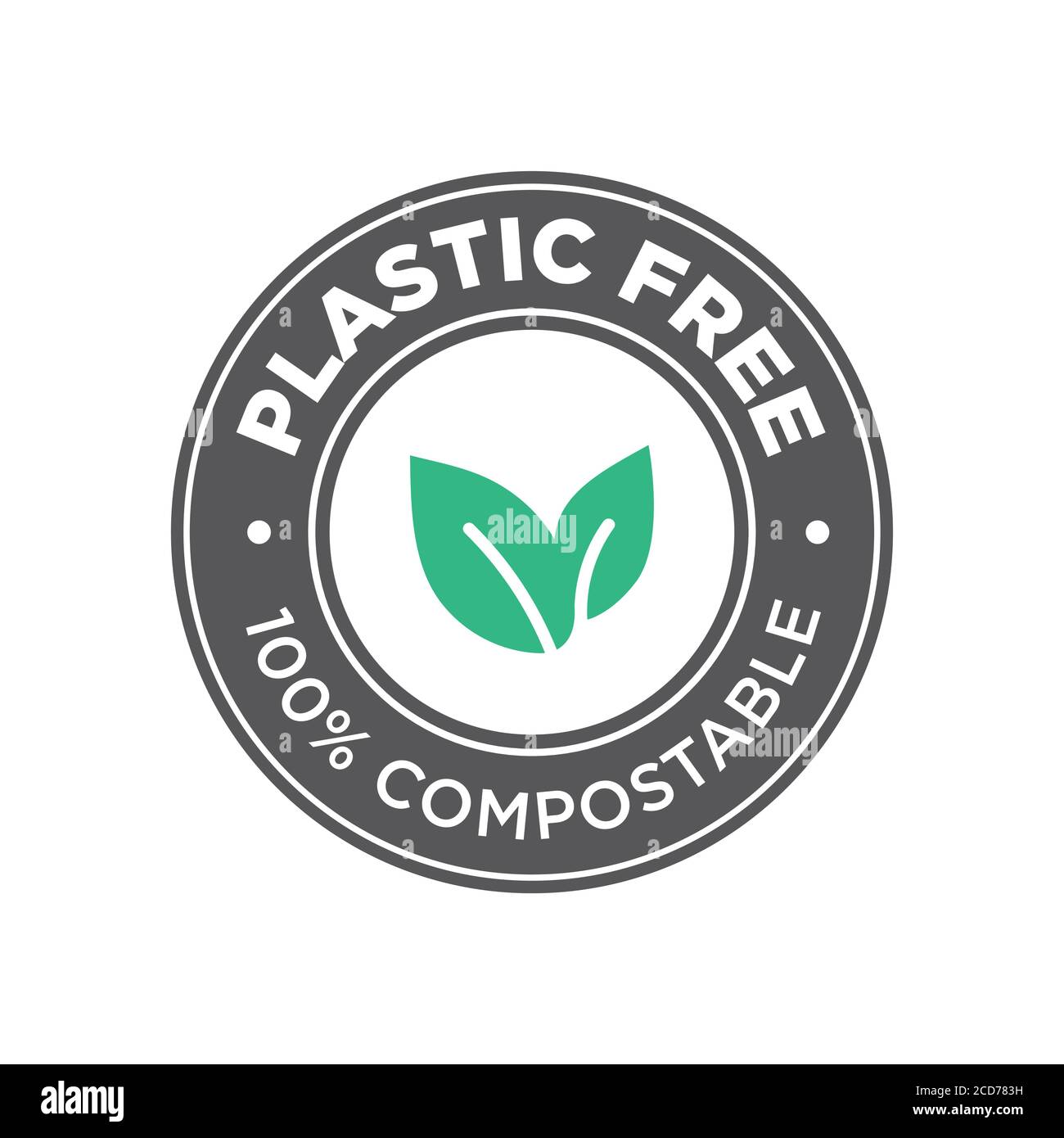 Plastic free. 100% Compostable icon. Round green and black symbol Stock Vector Image & Art - Alamy