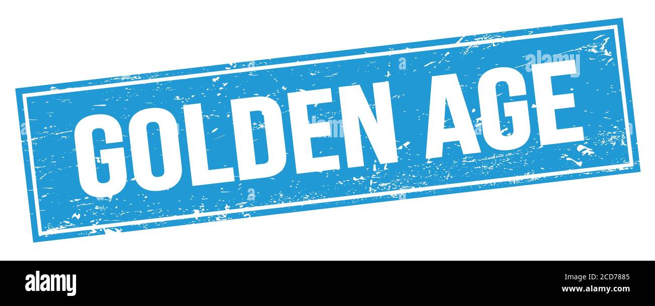 GOLDEN AGE text on blue grungy rectangle stamp sign Stock Photo - Alamy