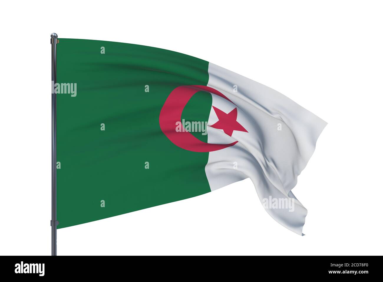 3D illustration. Waving flags of the world - flag of Algeria. Isolated on white background Stock ...