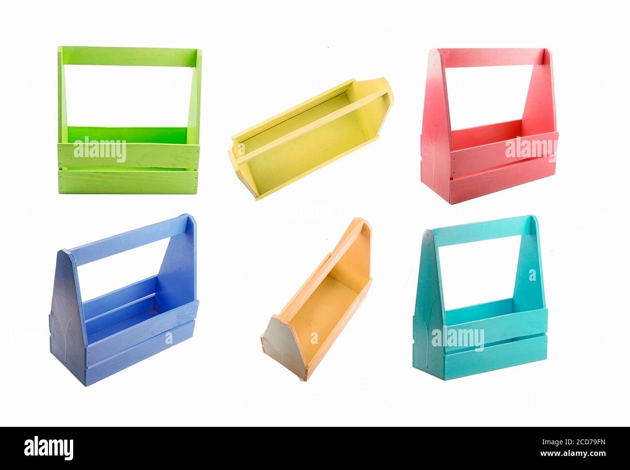 Multicolored wooden decorative boxes isolated on white background in ...