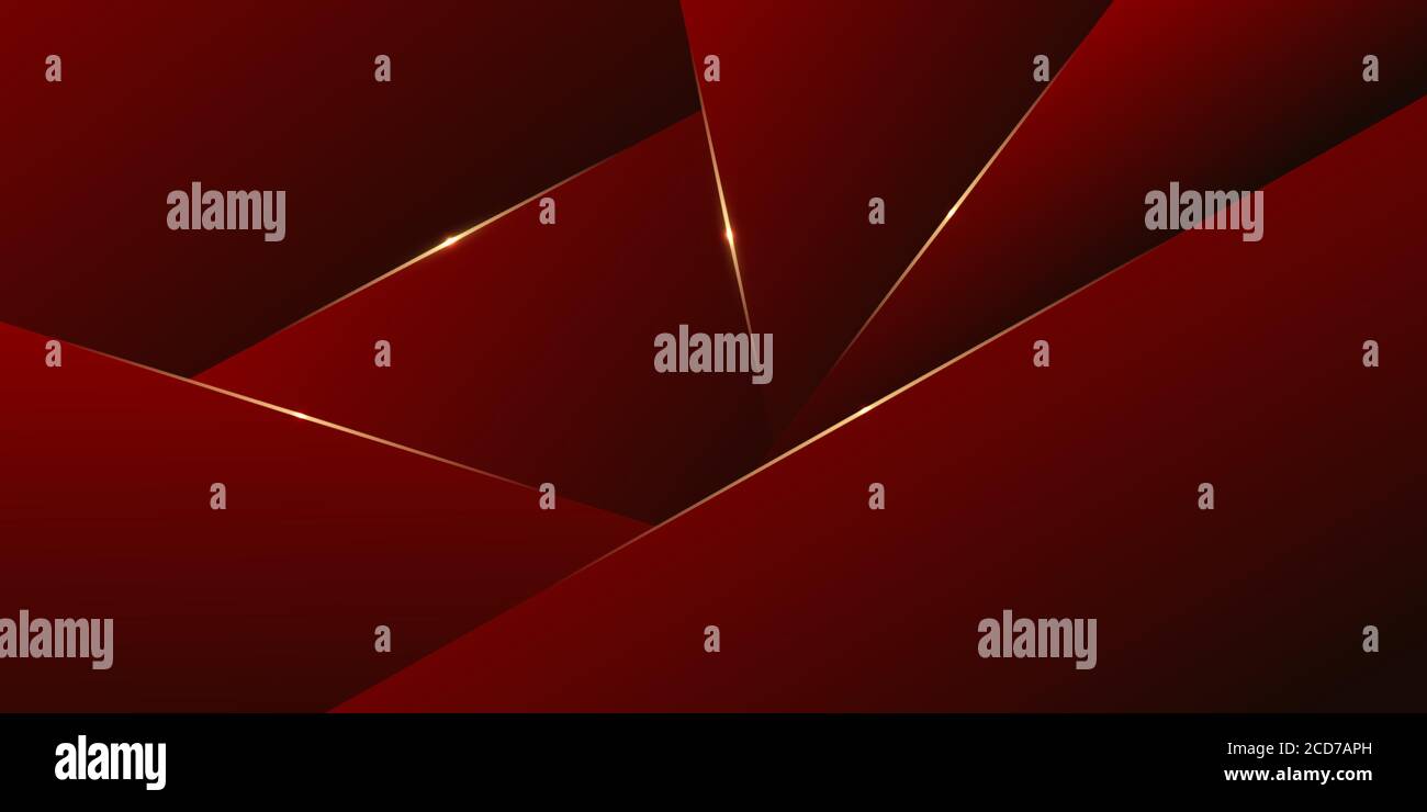 Abstract background polygonal of red luxury with golden line modern ...