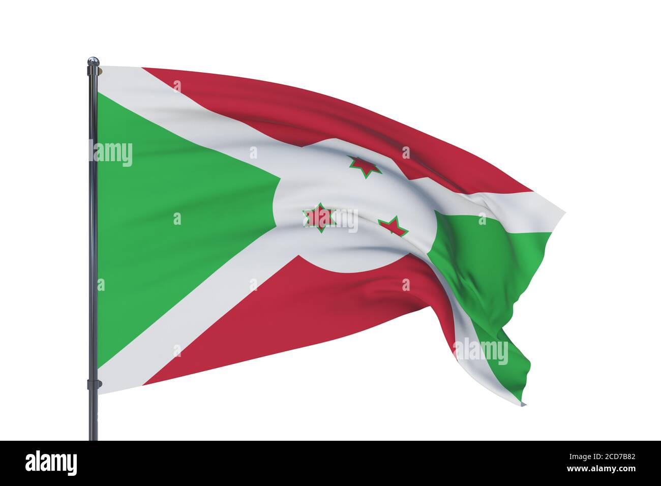 3D illustration. Waving flags of the world - flag of Burundi. Isolated on white background Stock ...