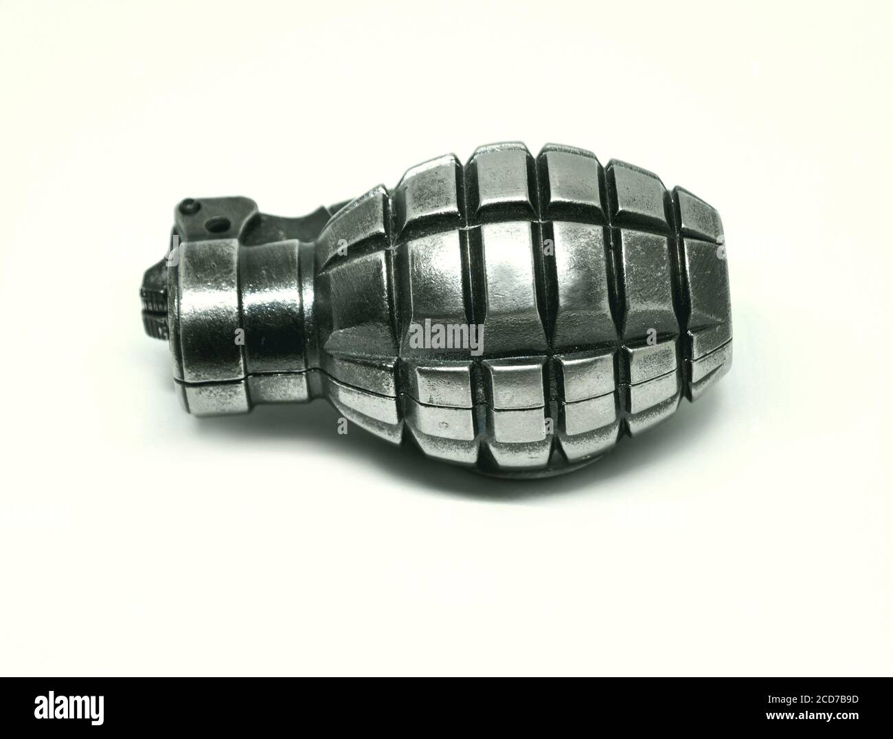 Single silver metal grenade - lighter isolated on white background with ...
