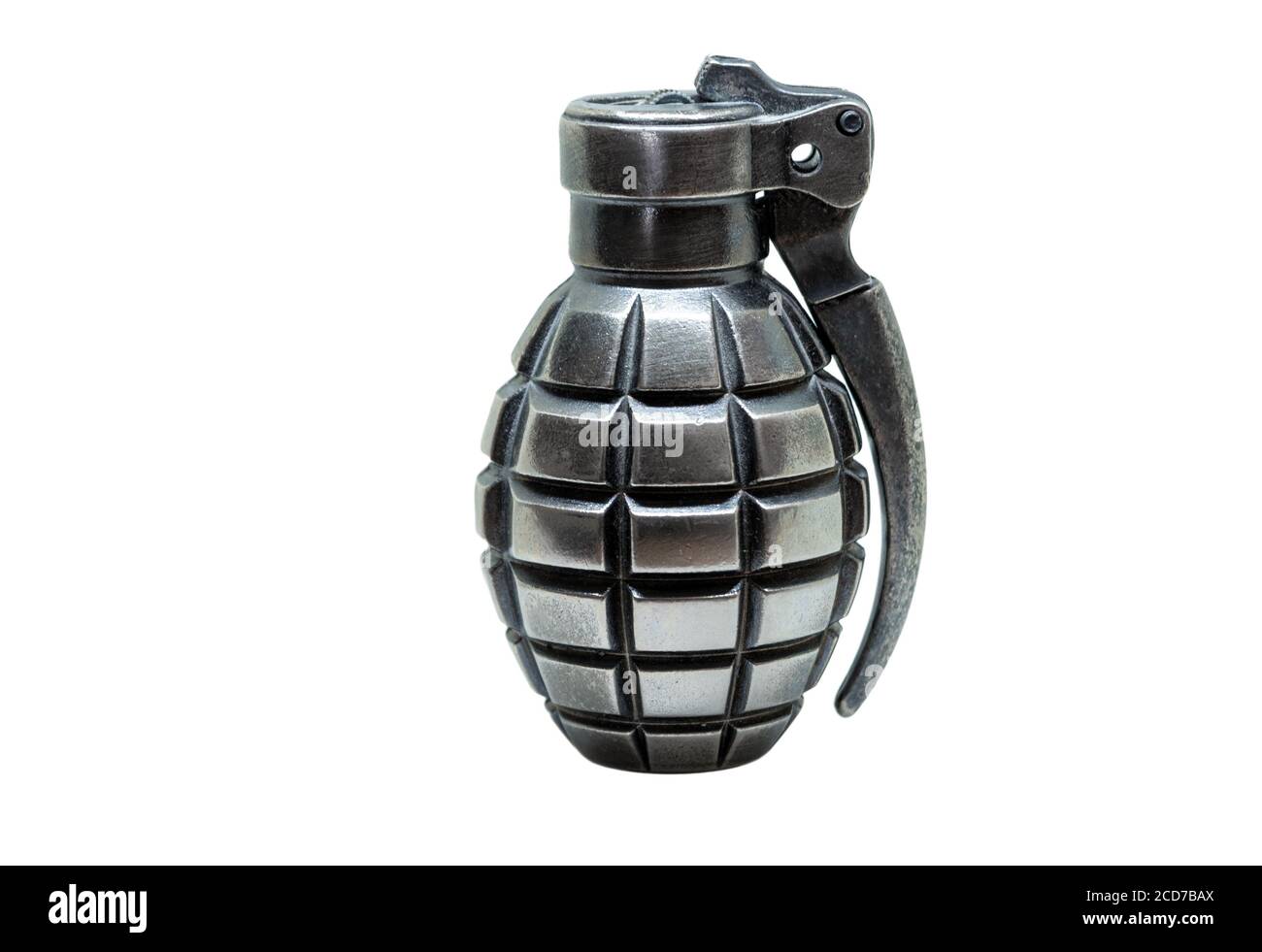 Single silver metal grenade - lighter isolated on white background with ...