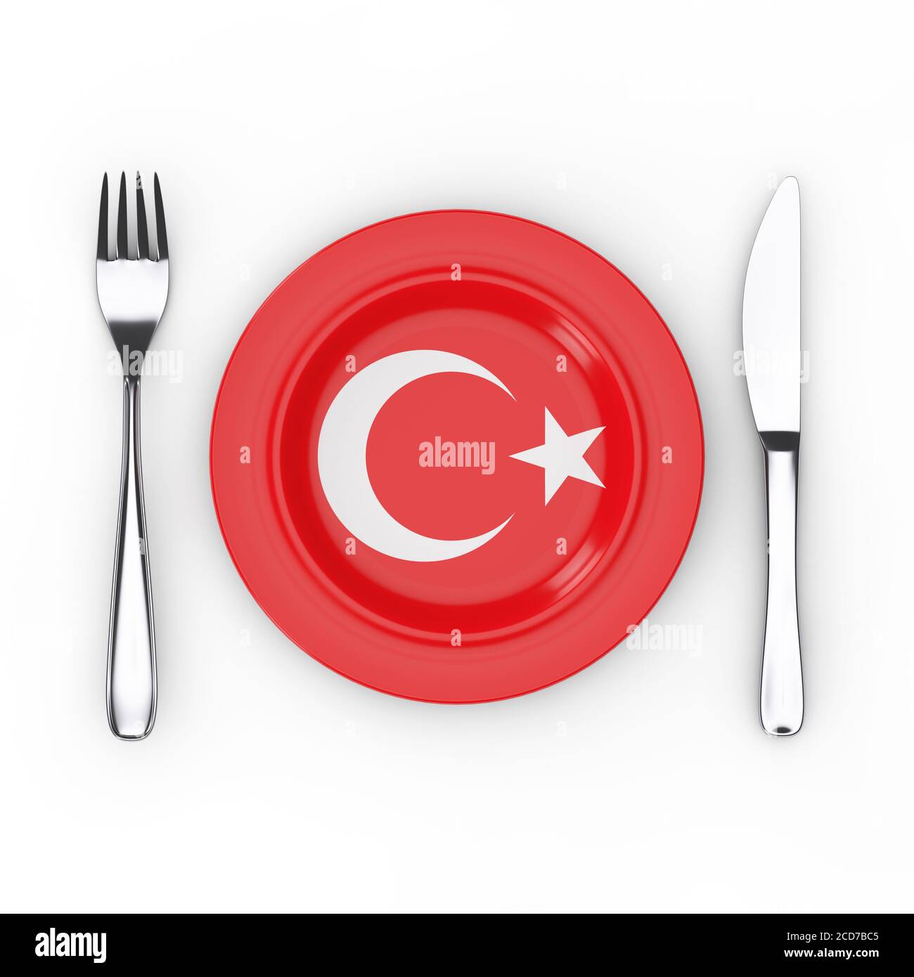 Turkish Food or Cuisine Concept. Fork, Knife and Plate with Turkey Flag ...