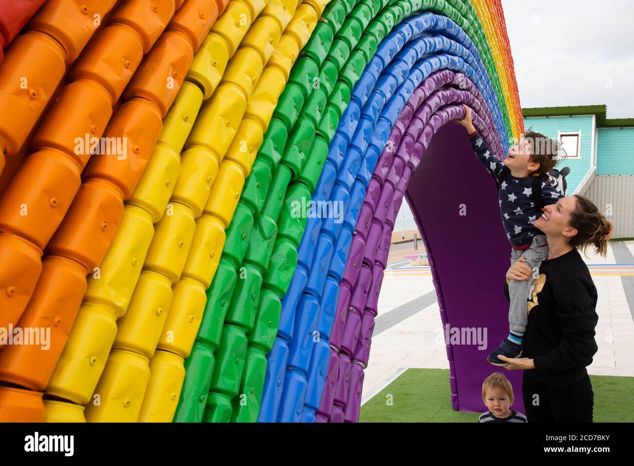 EDITORIAL USE ONLY Emma Powell with sons Luca aged 18 months and Milo ...