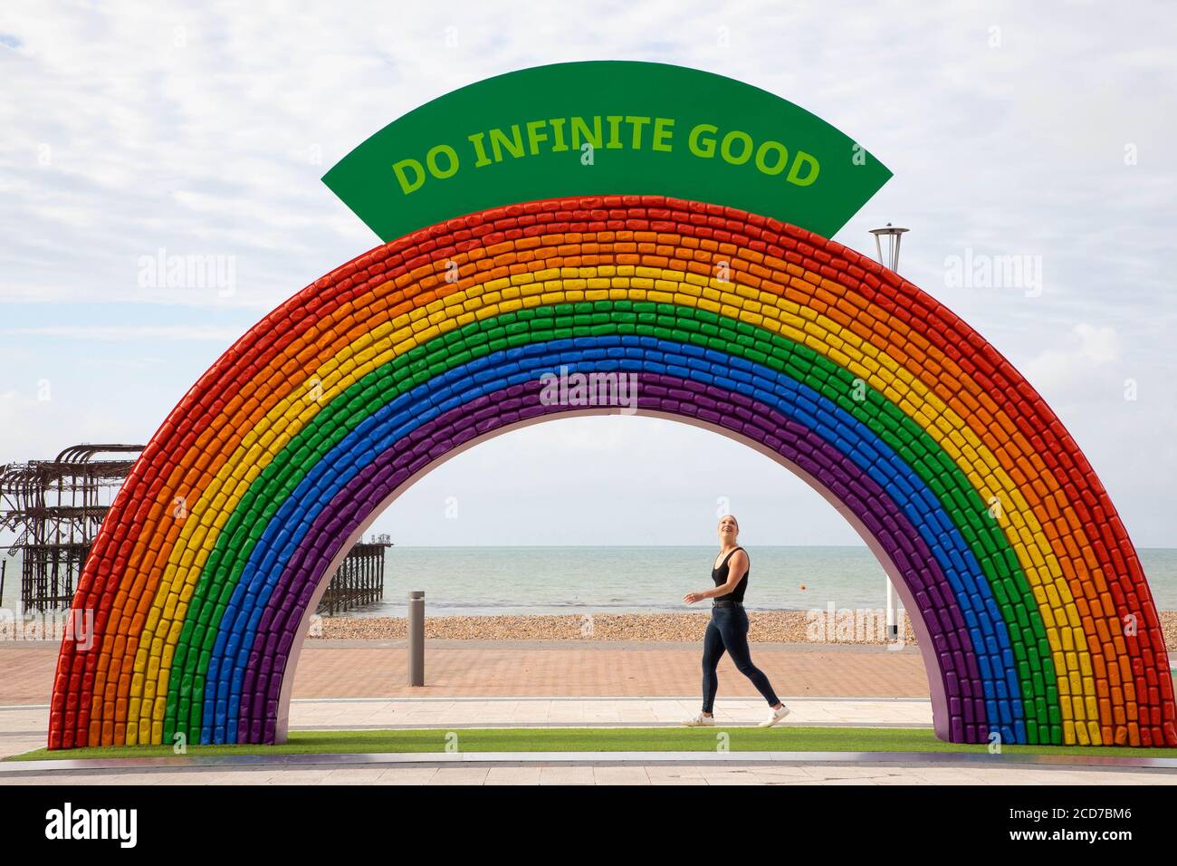 EDITORIAL USE ONLY A 4x7 metre rainbow arch, made entirely of recycled ...
