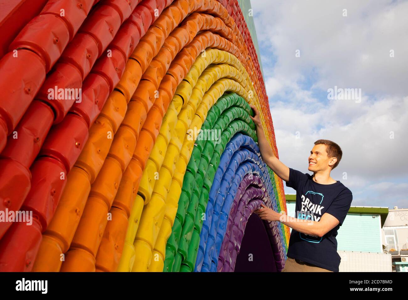 EDITORIAL USE ONLY Finishing touches are made to a 4x7 metre rainbow ...