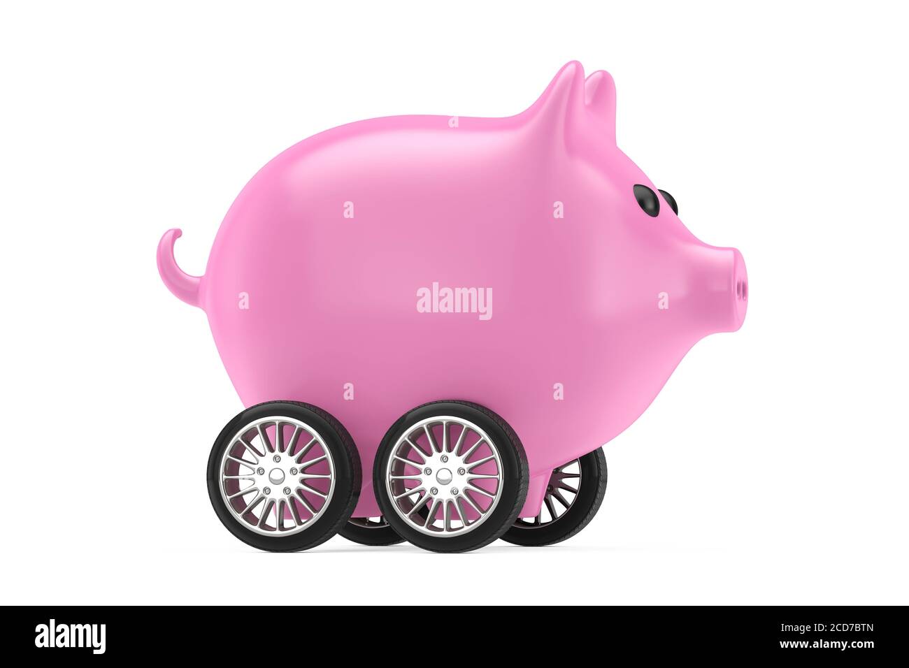 Pink Piggy Bank on Car Wheels on a white background. 3d Rendering Stock ...