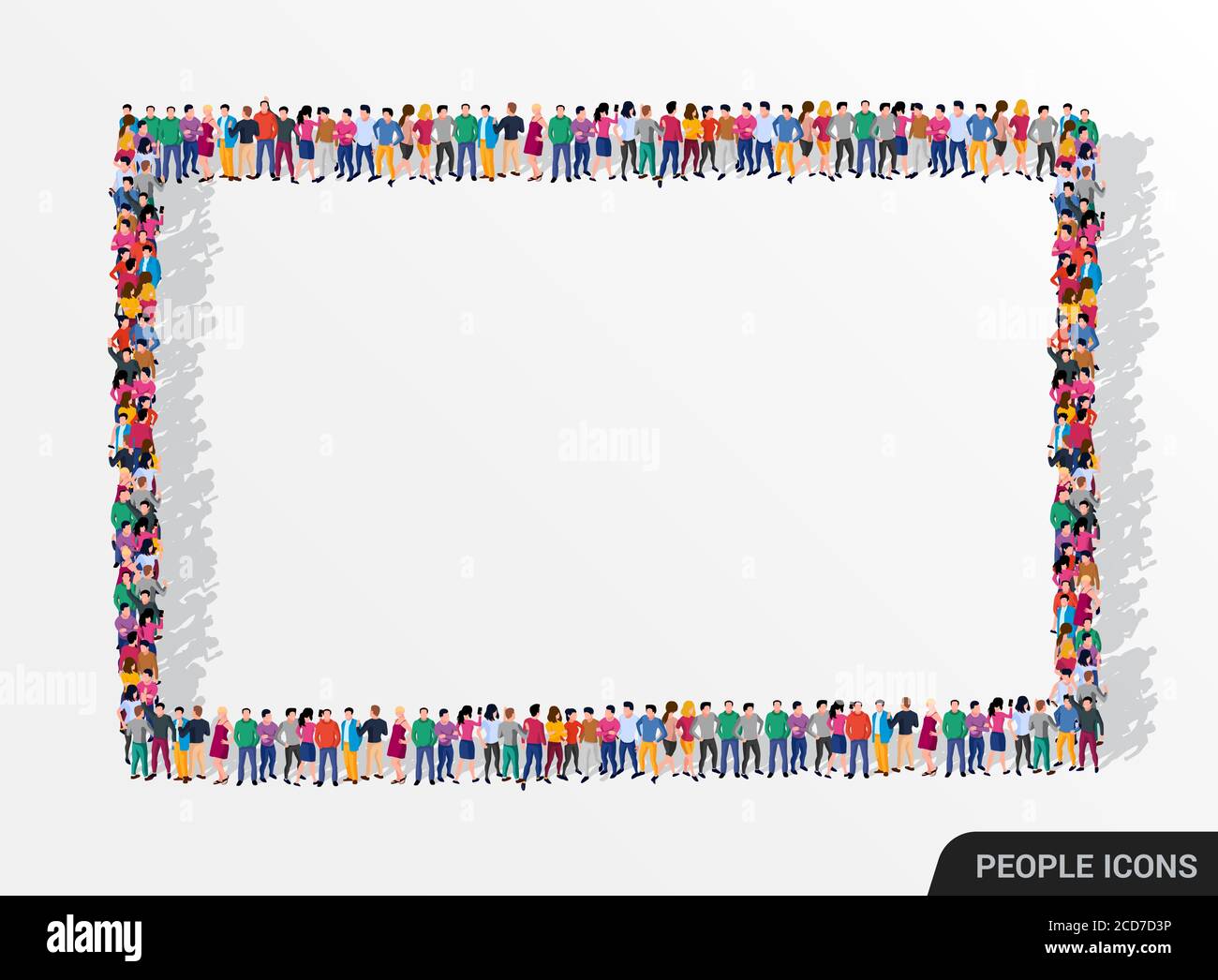 A large group of people in the form of square frame. Vector ...