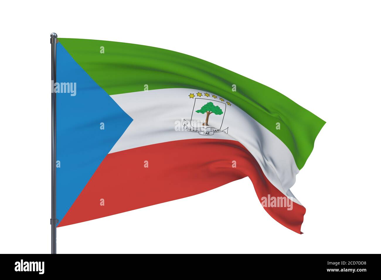 3D illustration. Waving flags of the world - flag of Equatorial Guinea. Isolated on white ...