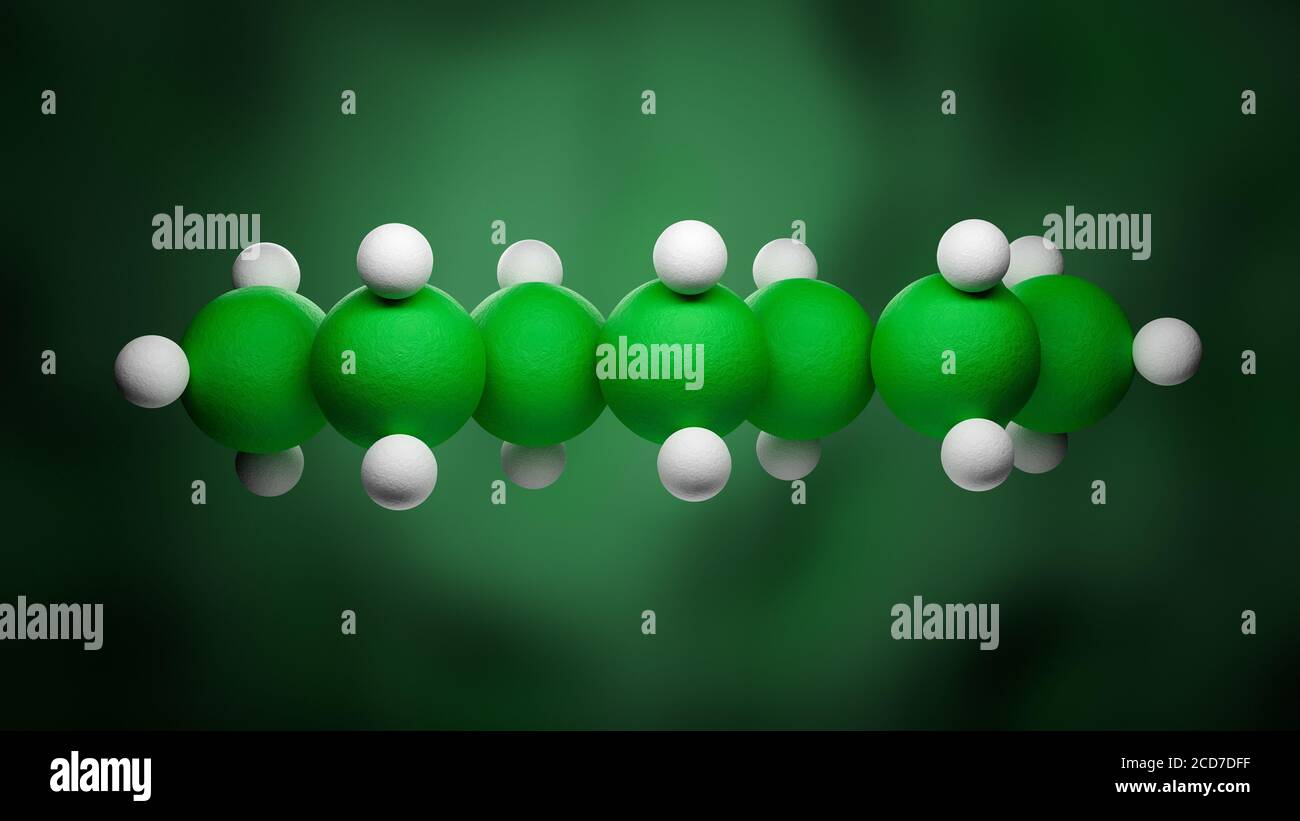 Model of a heptane molecule of the family of the single bonded ...