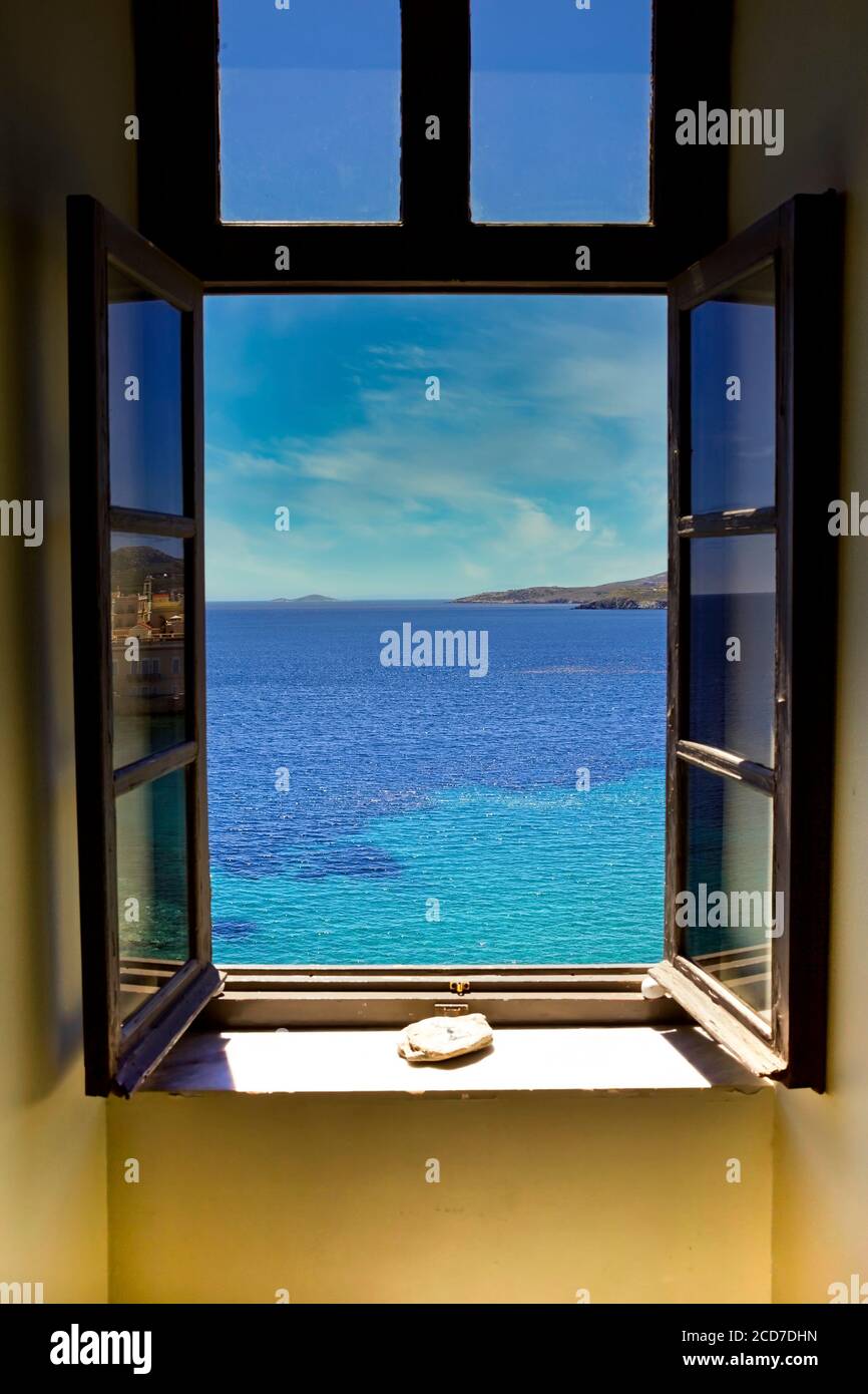 Open Window. Isolated. Window looking into the Mediterranean sea. Stock ...