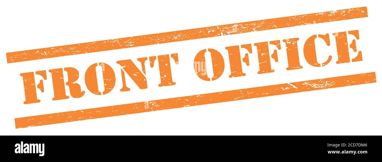 FRONT OFFICE text on orange grungy rectangle stamp Stock Photo - Alamy