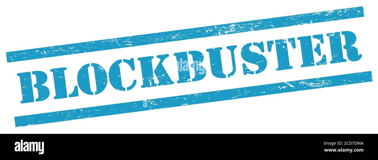 BLOCKBUSTER text on blue grungy rectangle stamp Stock Photo - Alamy
