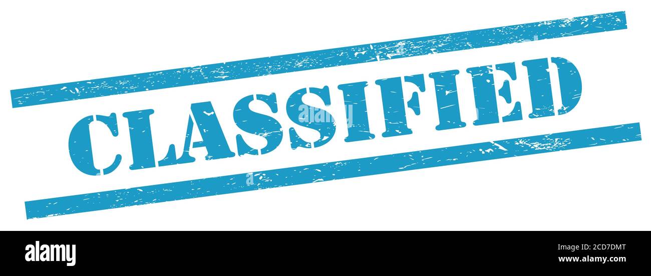 CLASSIFIED text on blue grungy rectangle stamp Stock Photo - Alamy