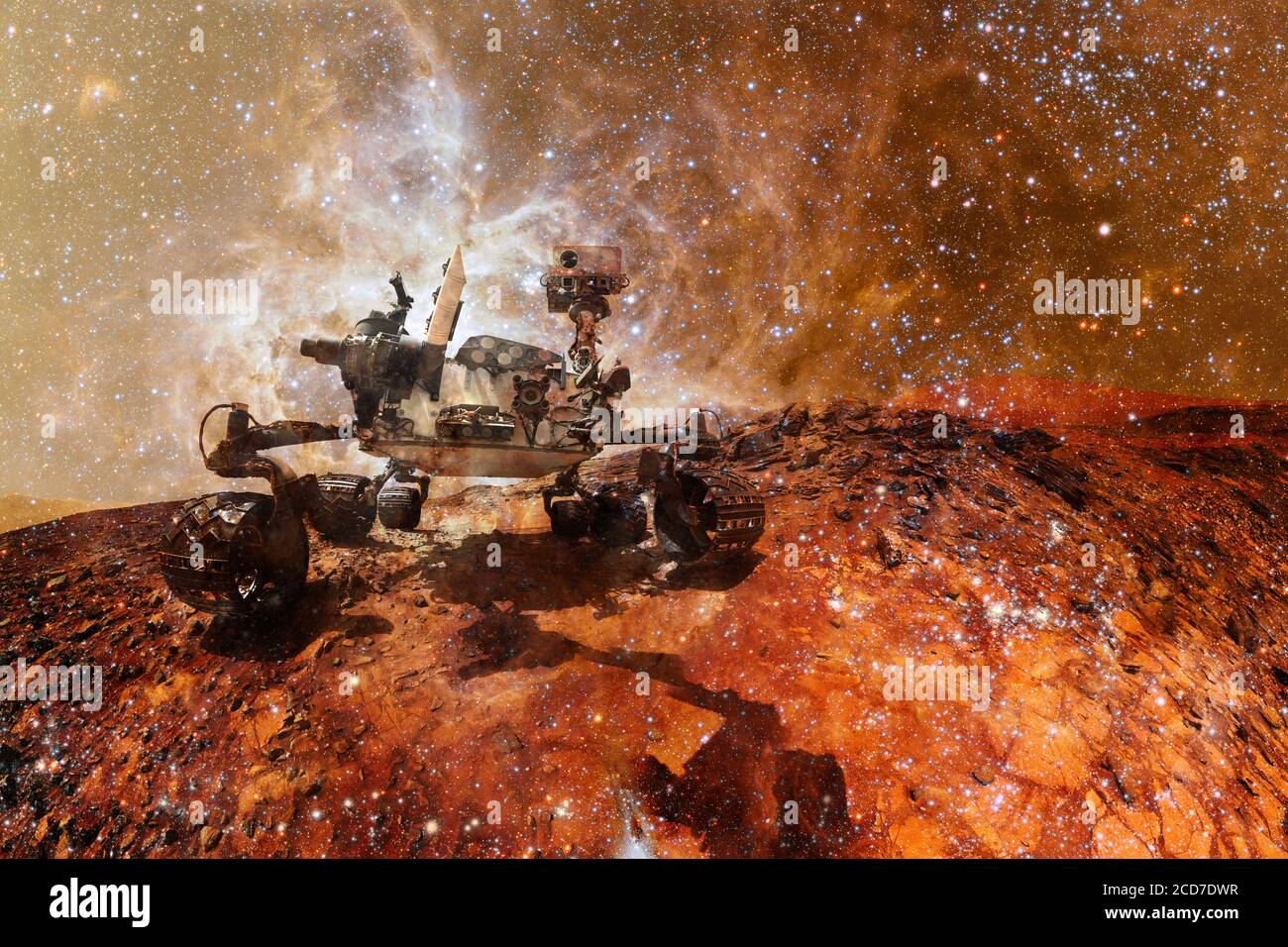 Curiosity rover exploring the surface of Mars. Science fiction ...