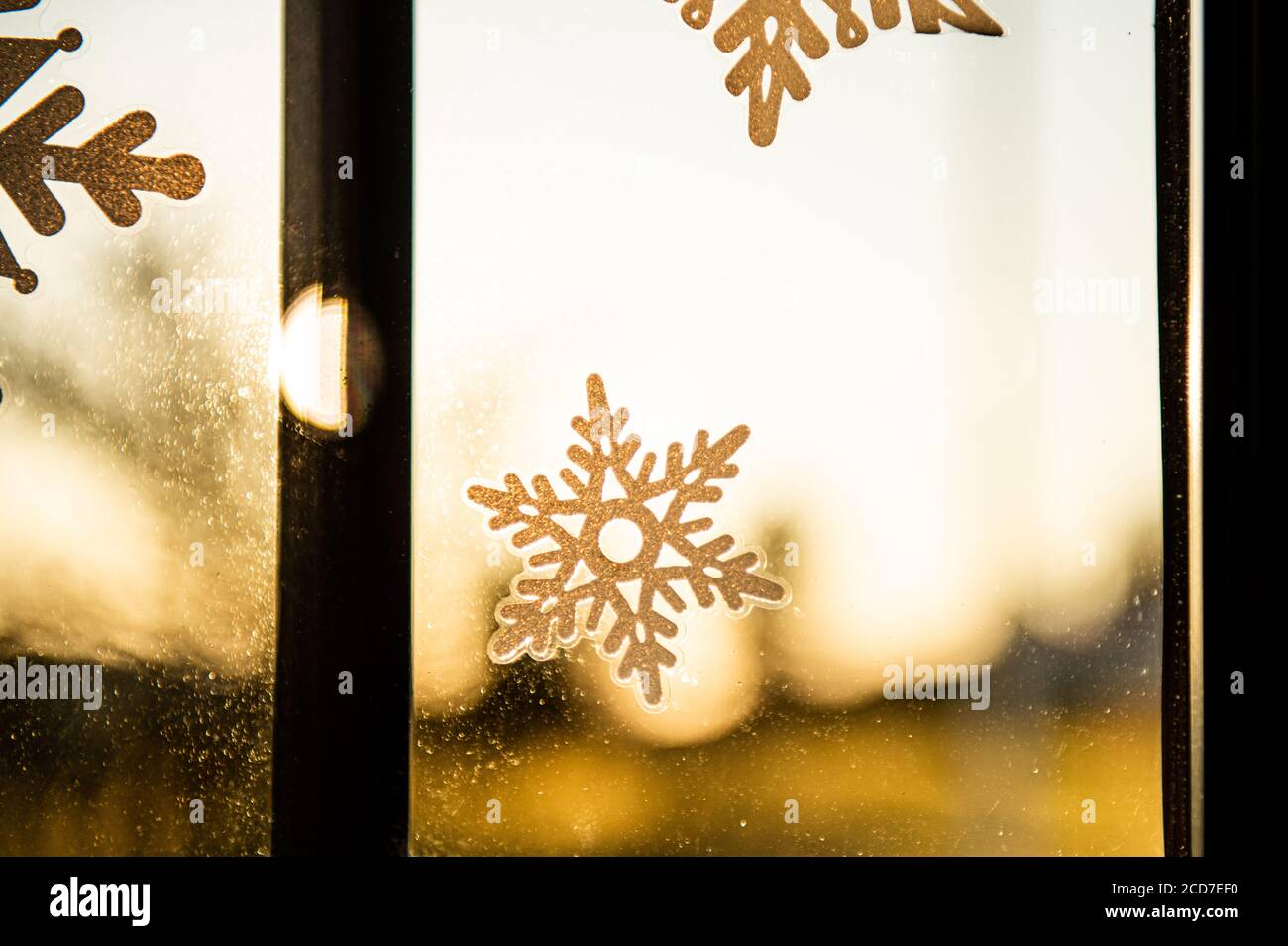 Snow crystal decoration on windows Stock Photo - Alamy
