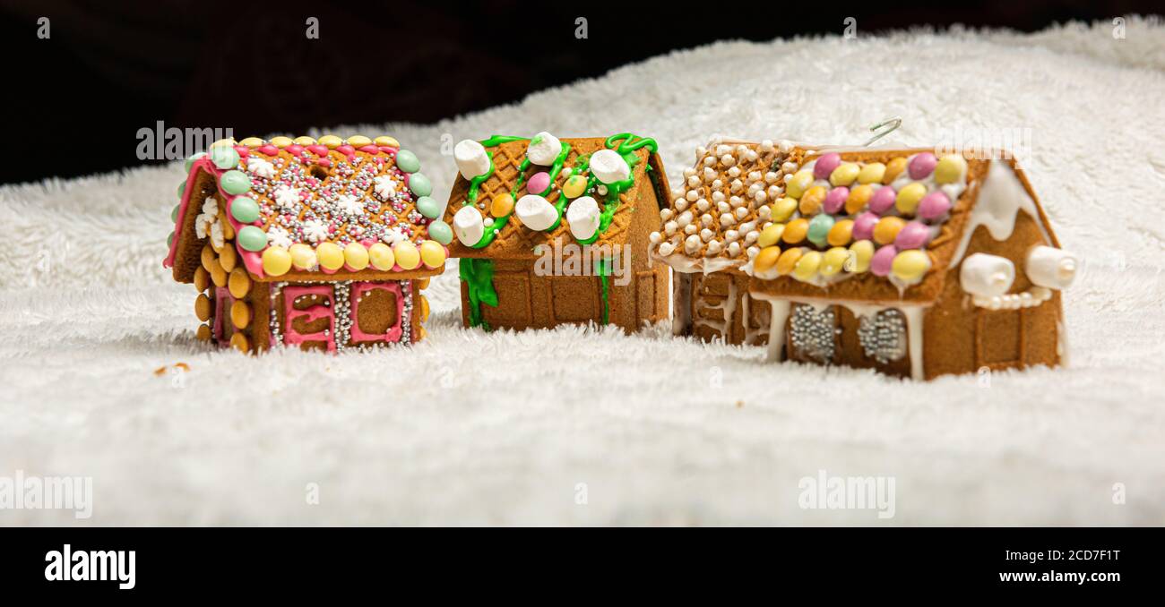 Neatly decorated ginger bread houses Stock Photo - Alamy