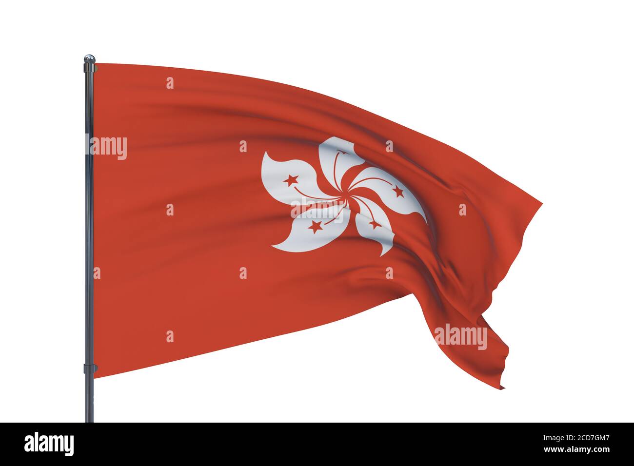 3D illustration. Waving flags of the world - flag of Hong Kong. Isolated on white background ...