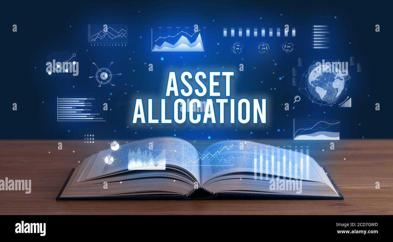 ASSET ALLOCATION inscription coming out from an open book, creative ...