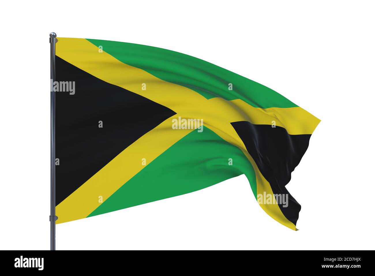 3D illustration. Waving flags of the world - flag of Jamaica. Isolated on white background Stock ...