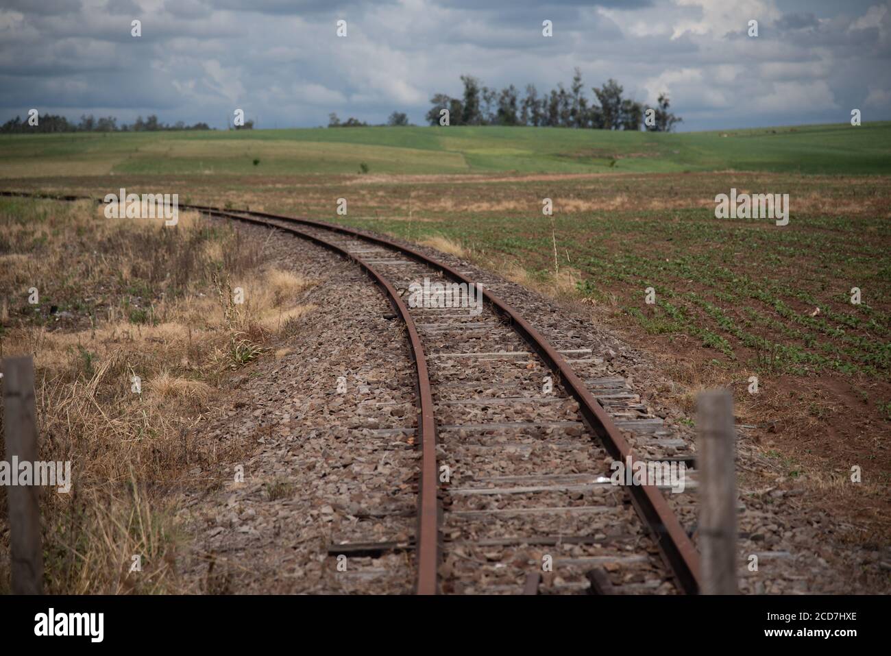 View of train tracks from an abandoned and deactivated railway line in ...
